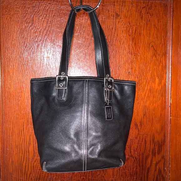 Coach | Bags | Coach Hampton Large Black Leather Vintage Tote Bag | Poshmark